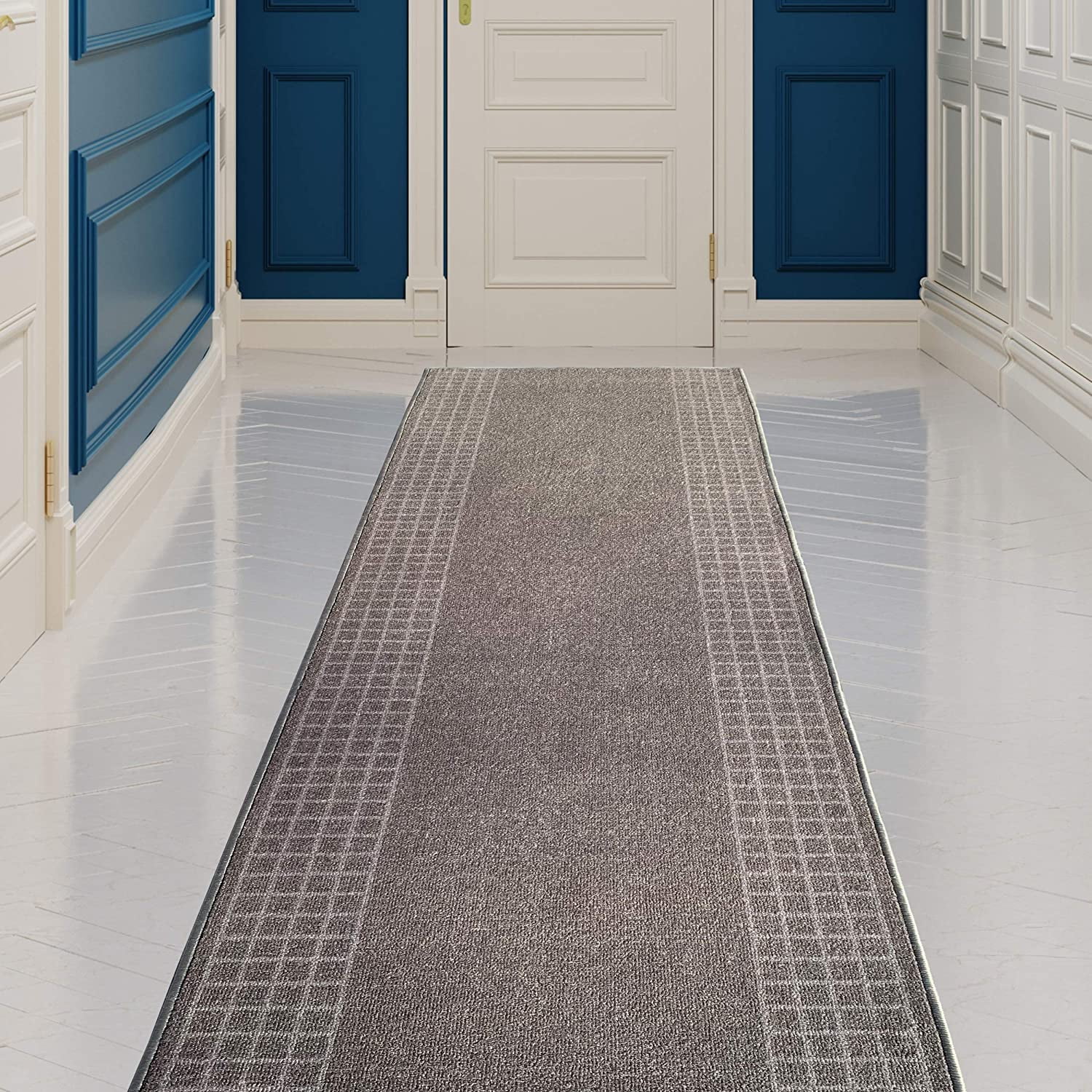 Runner Rug for Hallway Checkered Bordered Gray Color 26 Inch or 31 Inch ...
