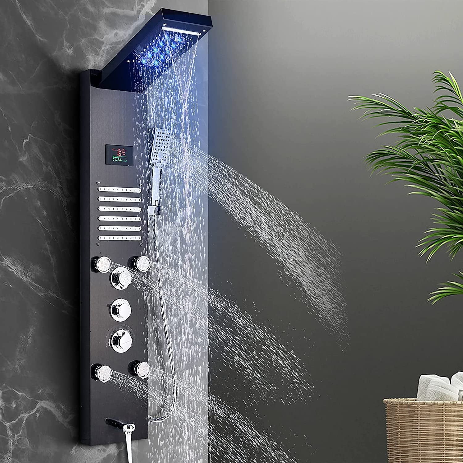 Zovajonia Led Shower Panel Tower System,47 Inch Shower Tower with 5 ...