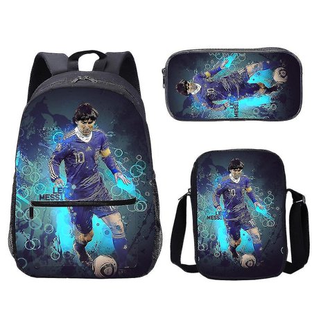 3pcs Super Football Star Leo Messi Print Backpack Boys Girls Laptop ...