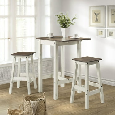 Gymax 3-Piece High Breakfast Bar Table Set with 2 Tall Saddle Stools ...