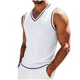 Ceisia Men Contrast Trim V Neck Cable Knit Sleeveless Casual Sweater ...