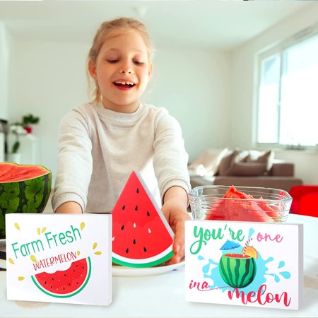 4 Pieces Watermelon Wooden Signs Summer Watermelon Small Standing Block ...