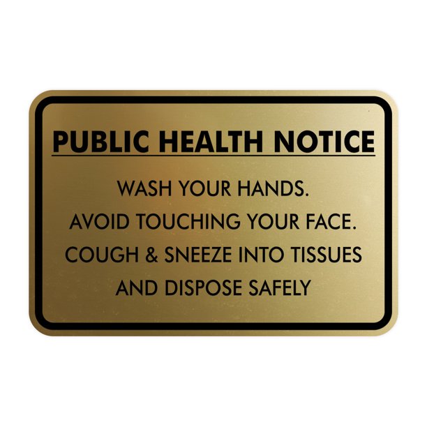 Classic Framed Public Health Notice Wash Your Hands Sign (Brushed Gold ...