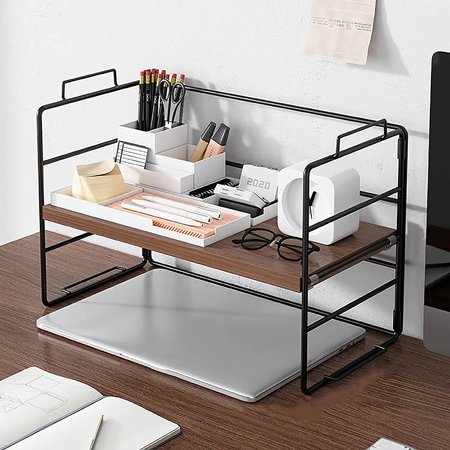 Wooden Desktop Bookshelf,Adjustable Computer Desktop Organizer Display ...