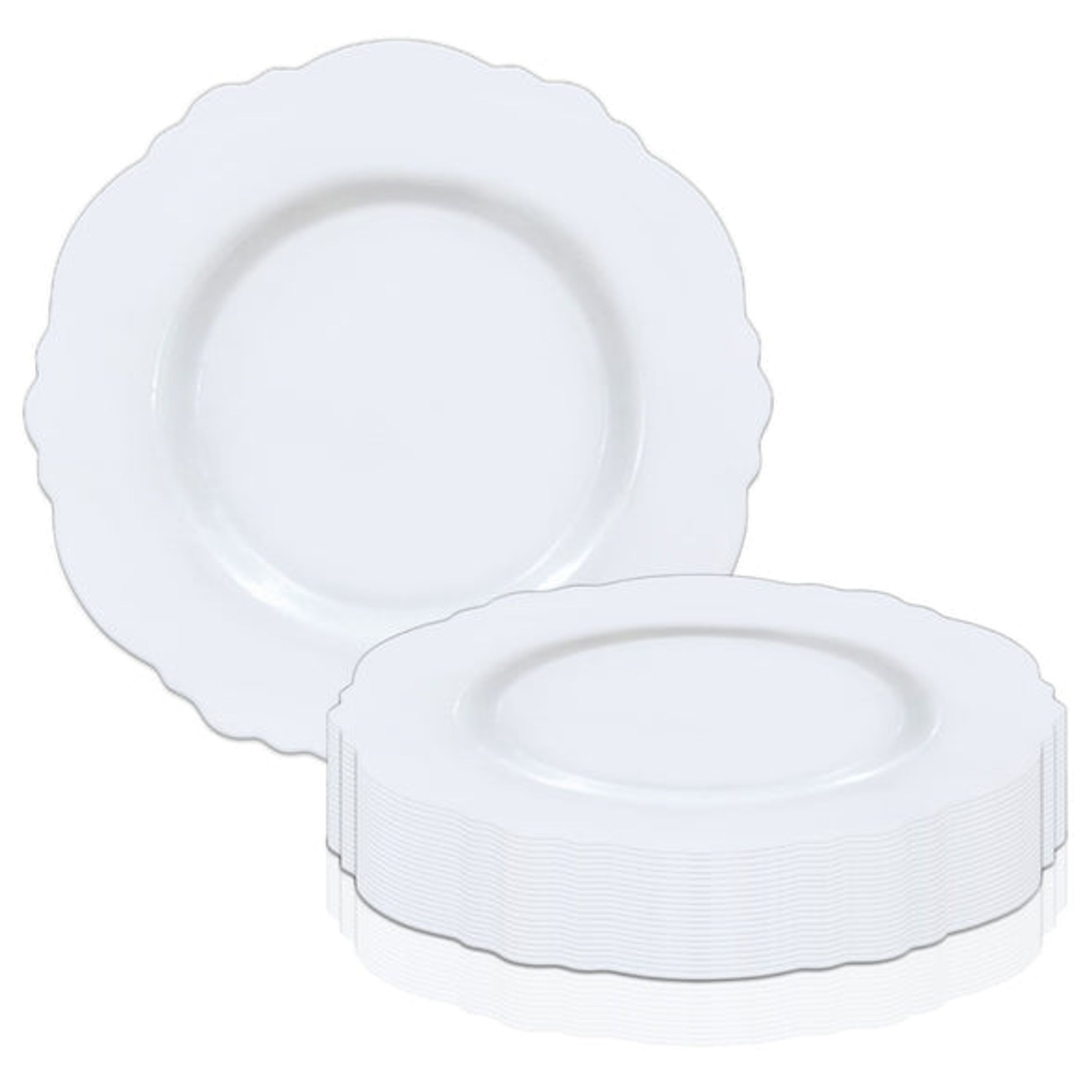 Smarty 10.25" Solid White Round Blossom Disposable Plastic Dinner ...