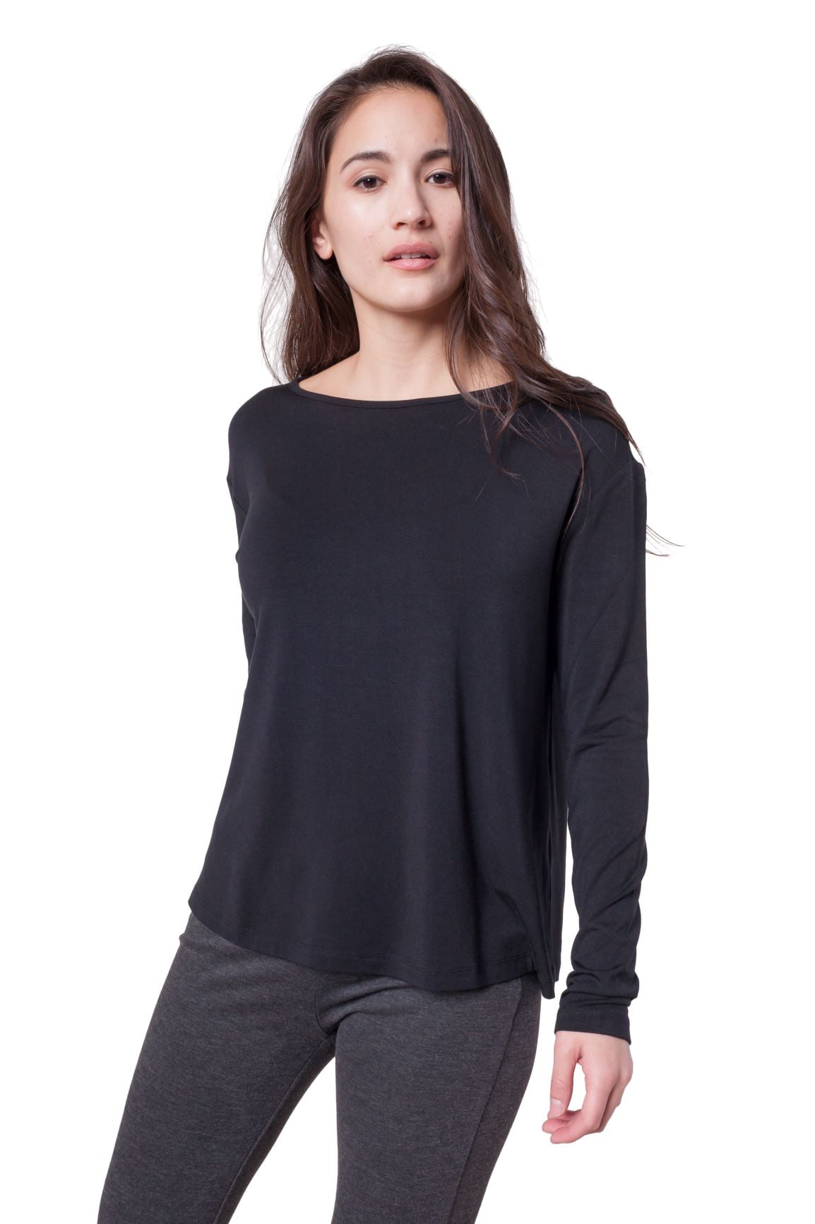 Modal Long Sleeve Drop Shoulder A Line Top - Walmart.com