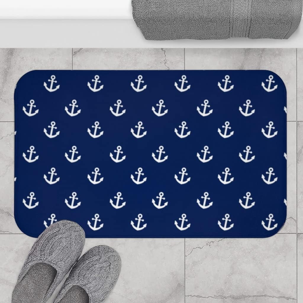 Navy Blue Nautical Anchor Beach Bathroom Bath Mat Rug Ocean Sea Life ...