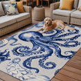 Blue Octopus Outdoor Rug, Ocean Coral Shell Non-Slip Area Rugs Carpet ...