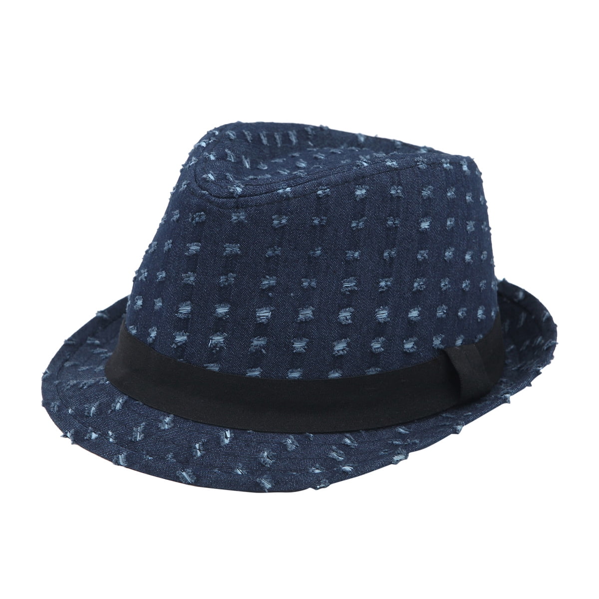 Premium Distressed Jeans Fabric Black Band Fedora Hat - Walmart.com