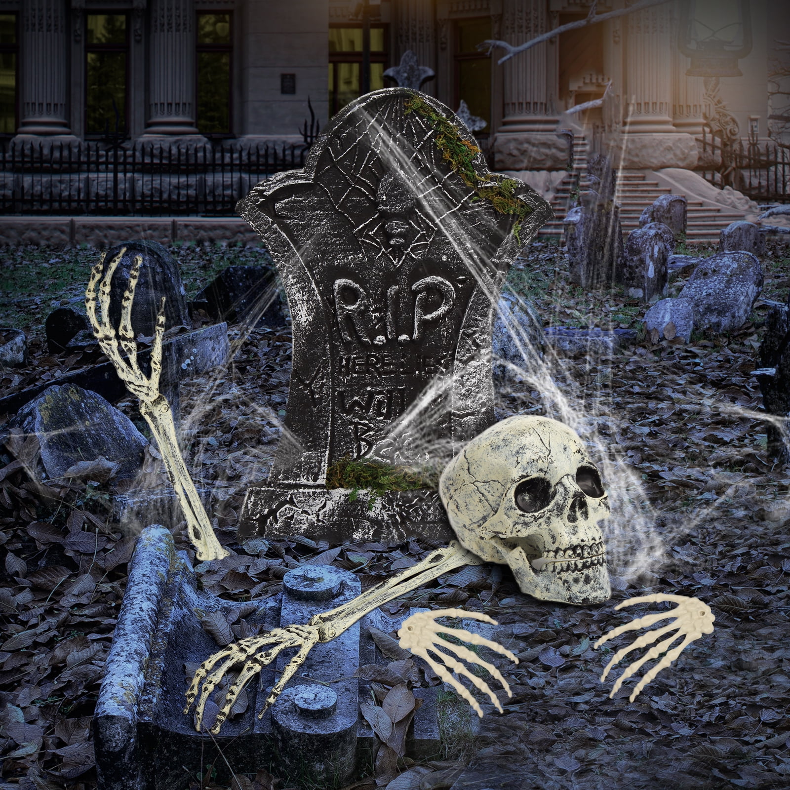 Halloween Skeleton Stakes with Graveyard Tombstone, Spider Web, Life ...