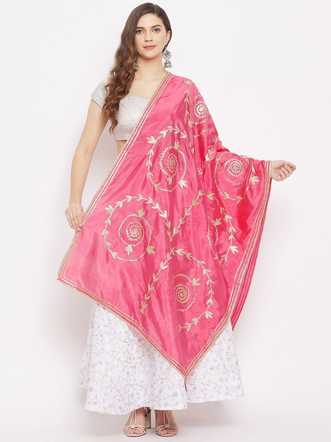 eloria Woman's Indian Ethnic Chunni, Silk blend Embroidered Pink ...