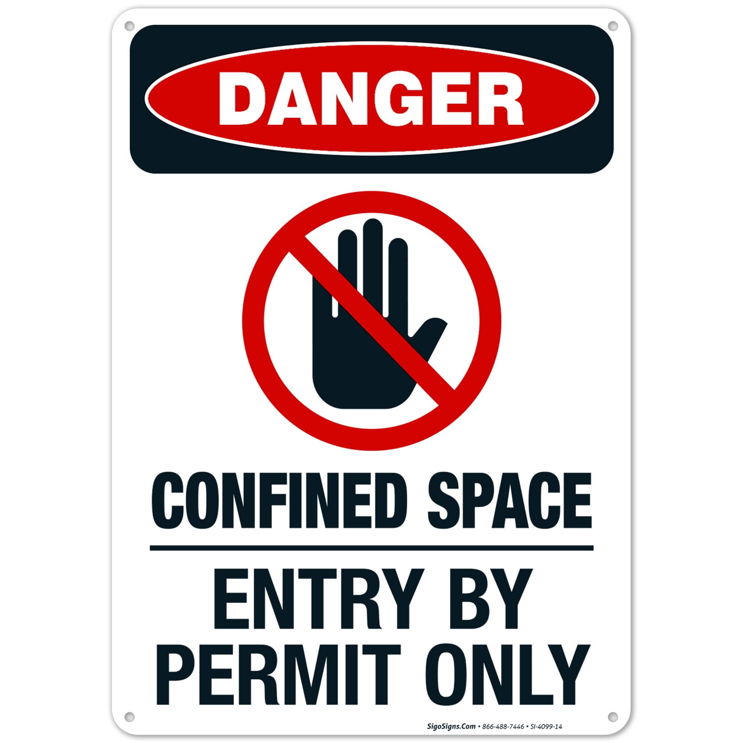 Confined Space Entry By Permit Only Sign, OSHA Danger Sign, 10x14 ...
