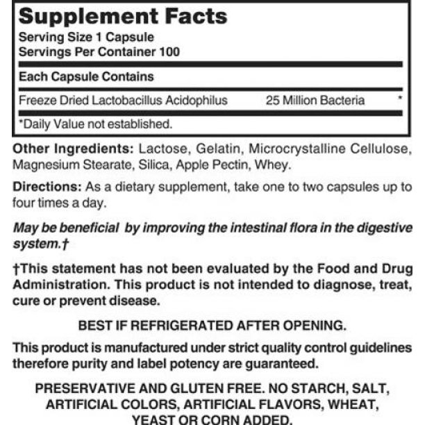 Nature's Blend Freeze Dried Lactobacillin Acidophilus Capsules, 100 ...