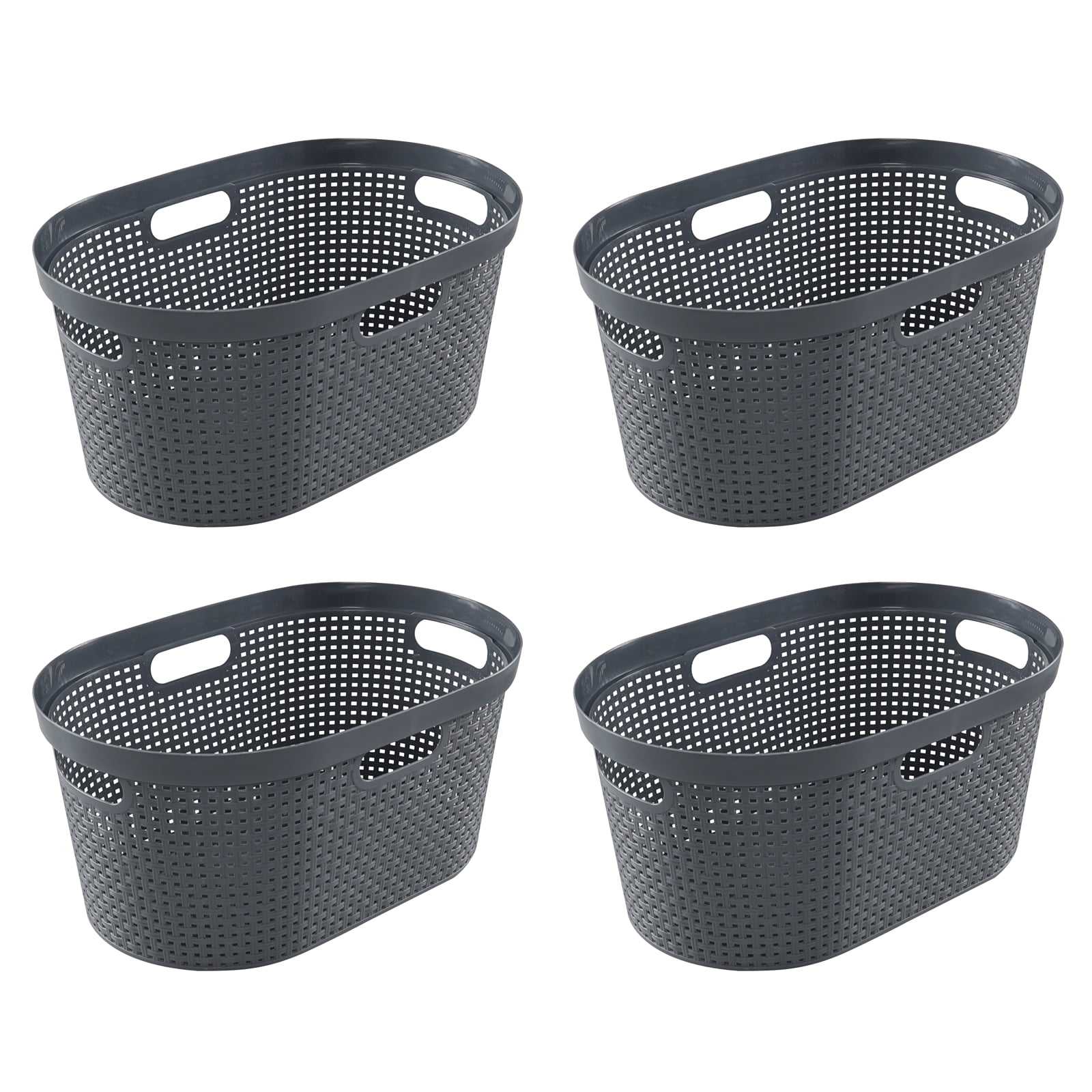 Vababa 4 Pack 40 Liter Plastic Laundry Basket with Cut-Out Handles ...