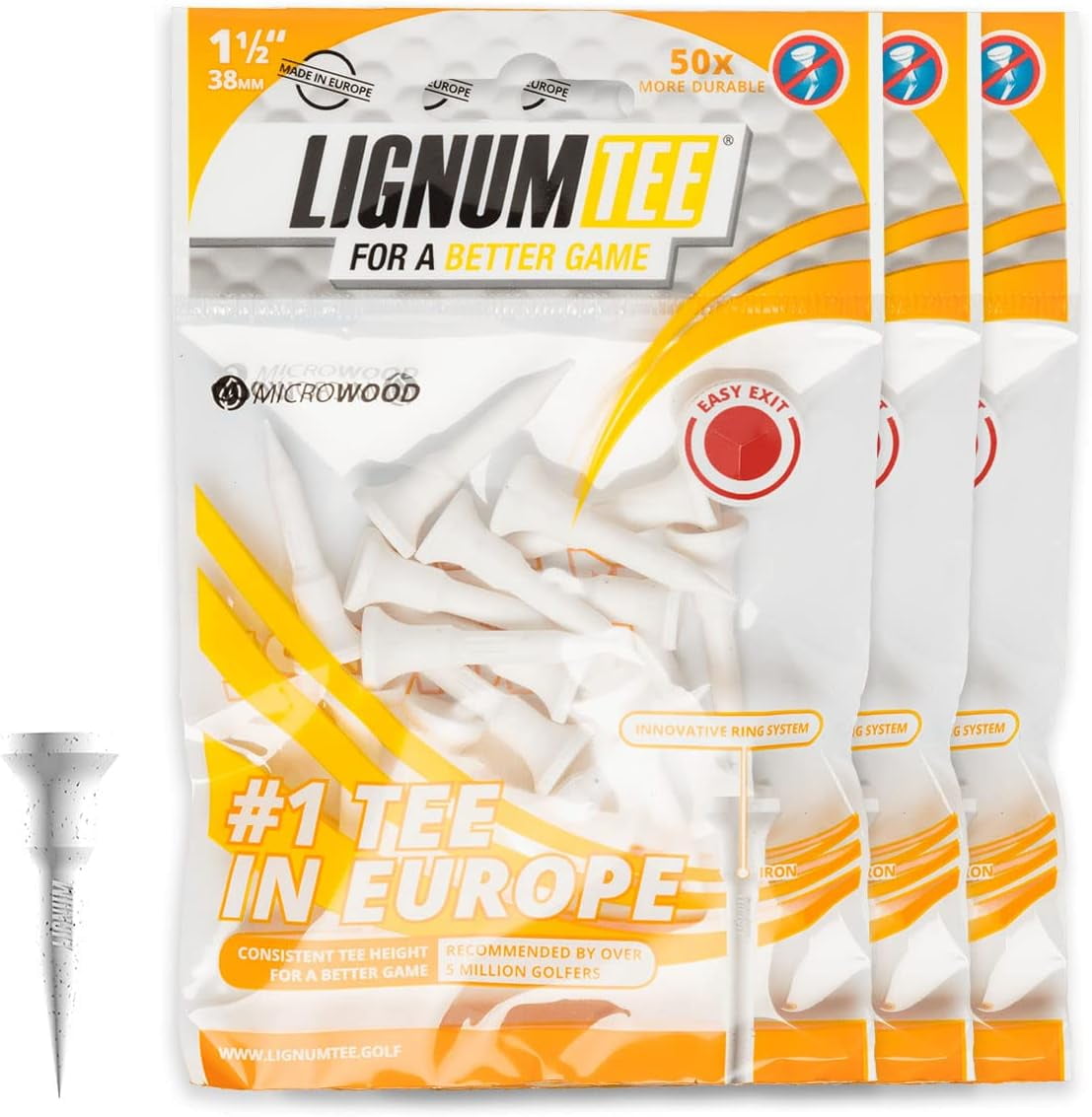 Lignum Tee - Classic Golf Tees - White 38mm - 16 Pieces/bag (3-Pack ...