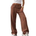 ATOYSOY Womens Straight Leg Linen Pants Solid Color Drawstring Elastic ...