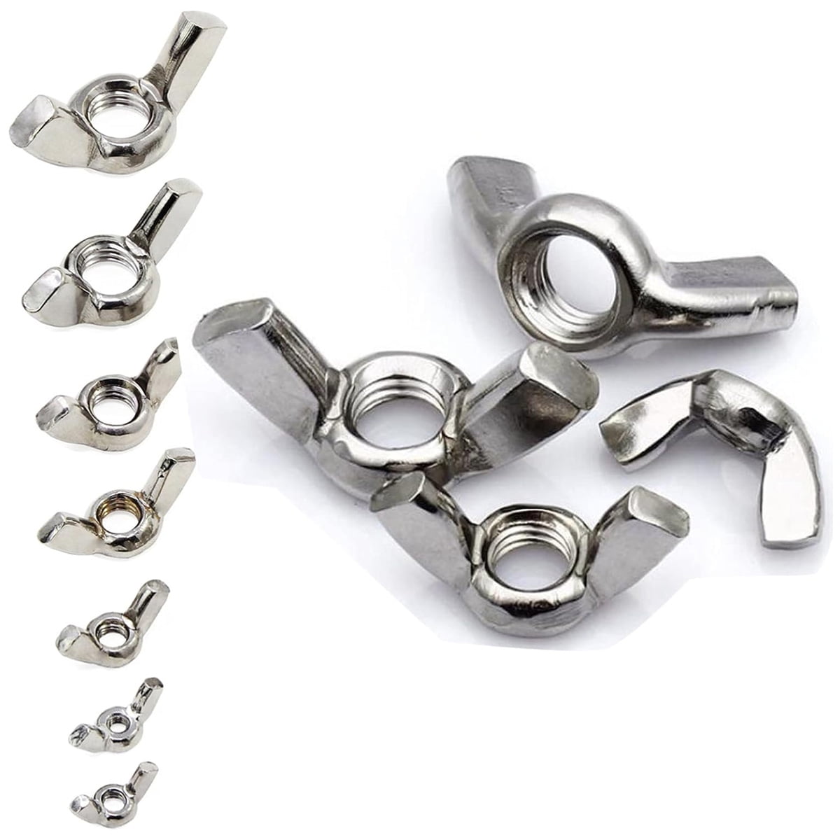Tuercas de mariposa, 80 piezas, tuercas de mariposa plateadas de acero inoxidable, M3, M4, M5 ...