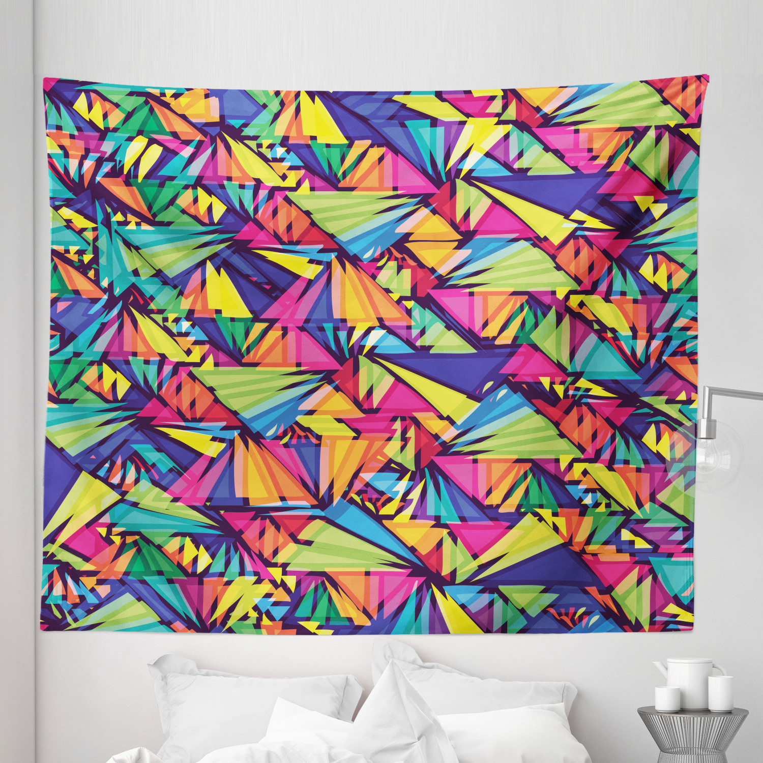 Indie Tapestry, Geometrical Hipster Pattern with Triangles Vibrant ...