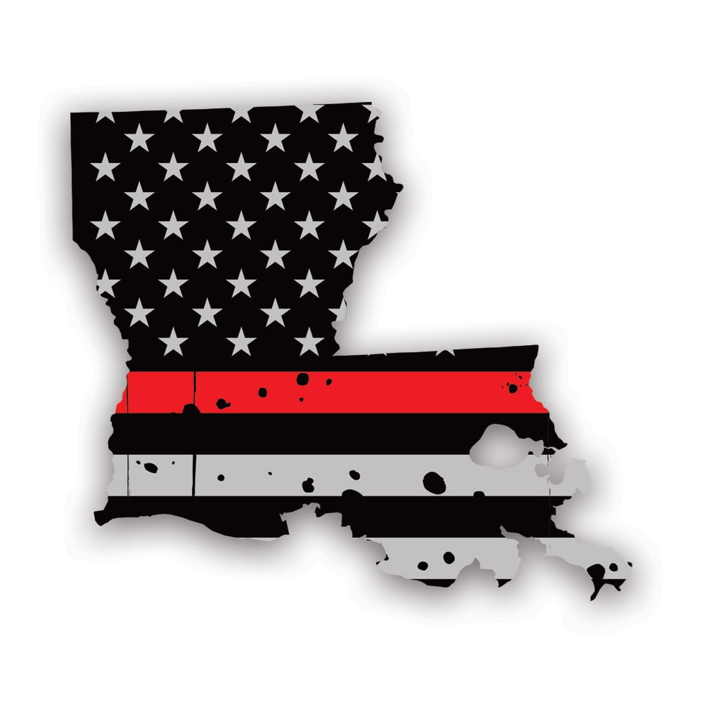Distressed Louisiana State Shaped Subdued US Flag Thin Red Line Sticker ...