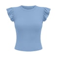 ClodeEU Women's Crew Neck Ruffle Cap Sleeve T-Shirt,Fitted Ribbed Knit ...