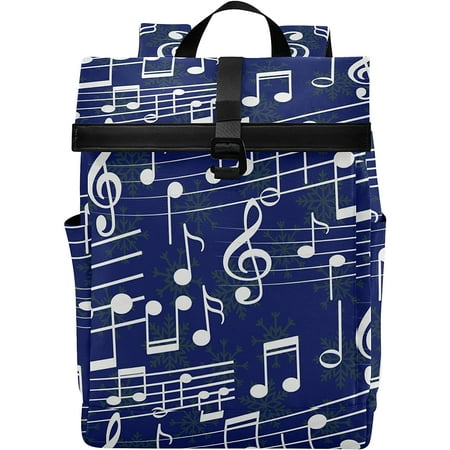 Blue Snowflakes Music Note Backpack Roll Top Daypack Laptop Work Travel ...