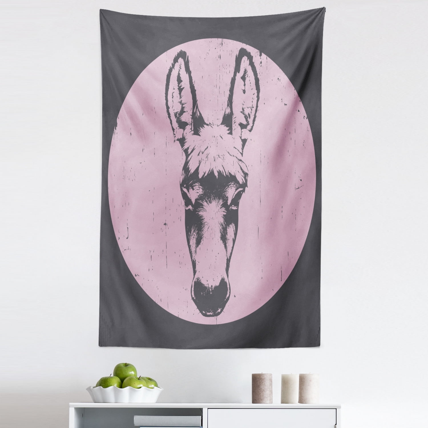 Donkey Tapestry, Grunge Effect Donkey Portrait with Circle Frame ...