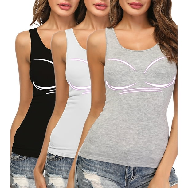Shapeviva 3 Pack Womens Tank Tops With Shelf Bra Soft Tanks Wide Strap Undershirts 2xl