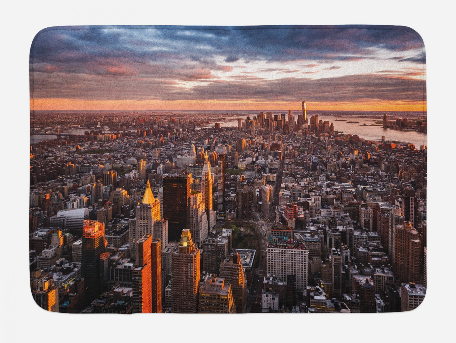 USA Bath Mat, Aerial View of the Manhattan Skyline at Sunset Famous ...