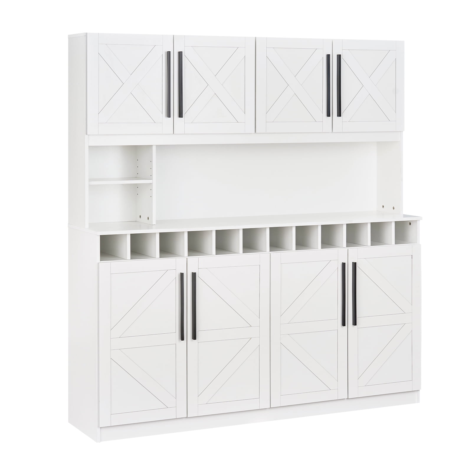 Gymax 63'' Wide Kitchen Buffet Hutch w/4 Cabinets 2 Open Shelves & 12 ...