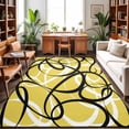 Abstract Wave Line Large Area Rugs 6x9ft Black White Yellow Geometric ...