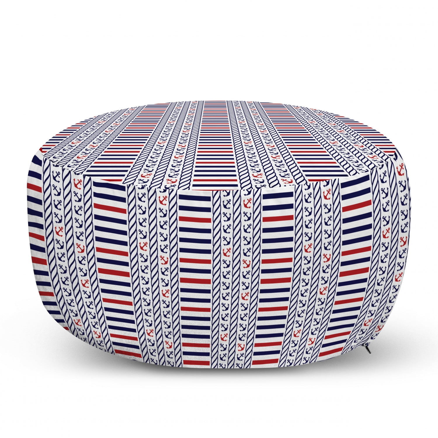 Nautical Pouf Cover with Zipper, Marine Pattern with Stripes Anchors ...