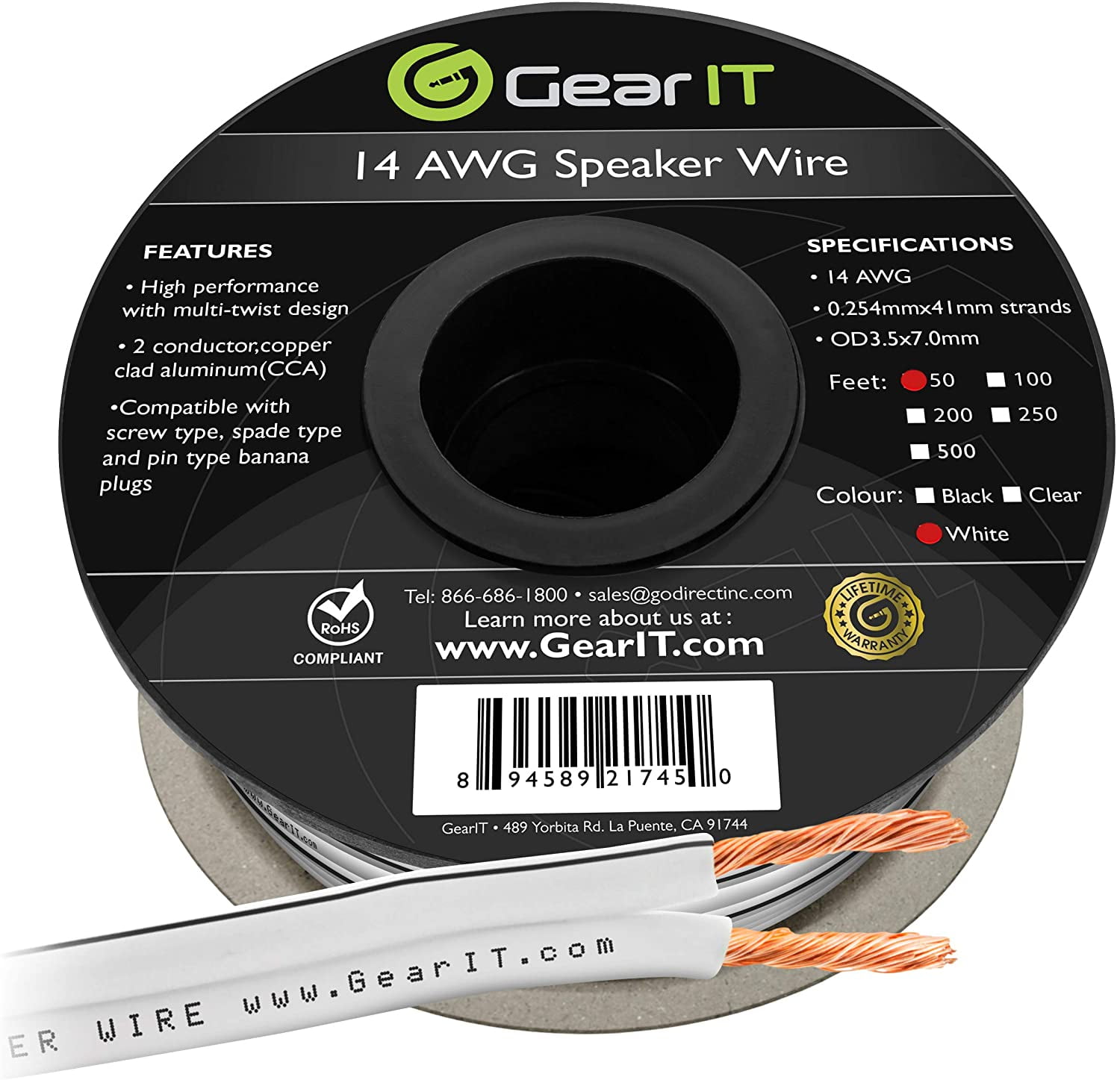 14AWG Speaker Wire, GearIT Pro Series 14 AWG Gauge Speaker Wire Cable ...