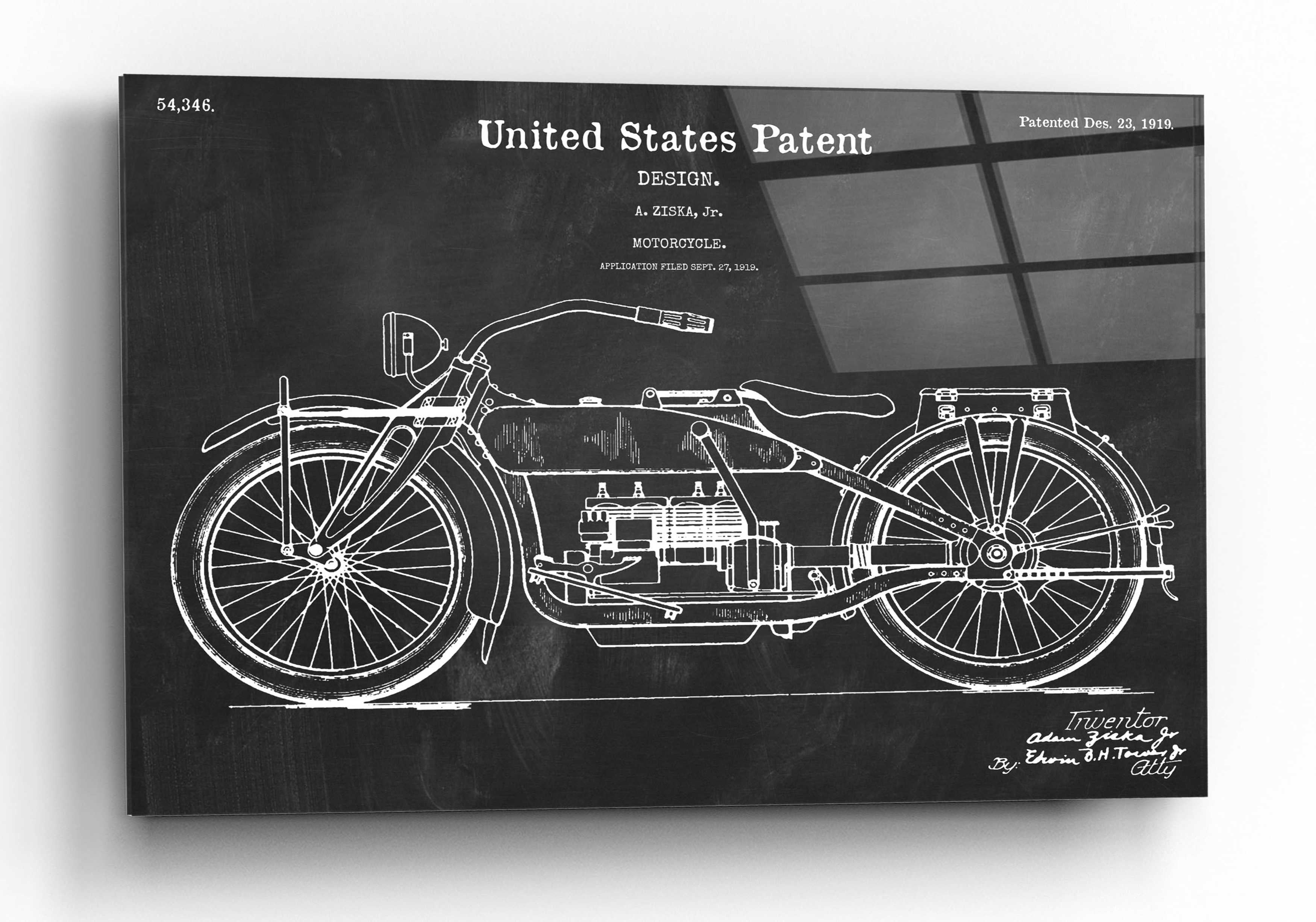 Epic Art 'Vintage Motorcycle Blueprint Patent Chalkboard,' by Acrylic ...