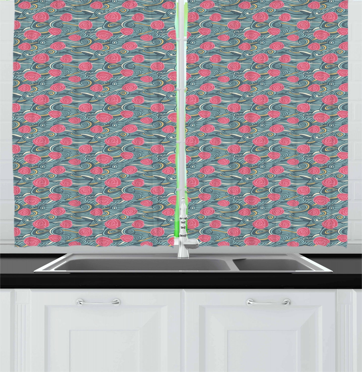Abstract Curtains 2 Panels Set, Asymmetrical Abstract Waves and ...
