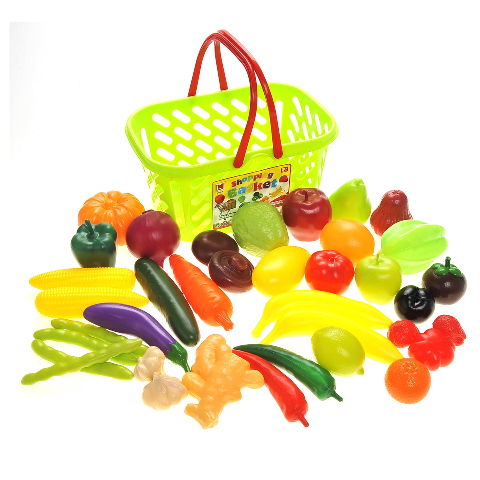 Toy Food Set Kitchen Pretend Game, 38pcs Toys Food with Grocery Basket ...