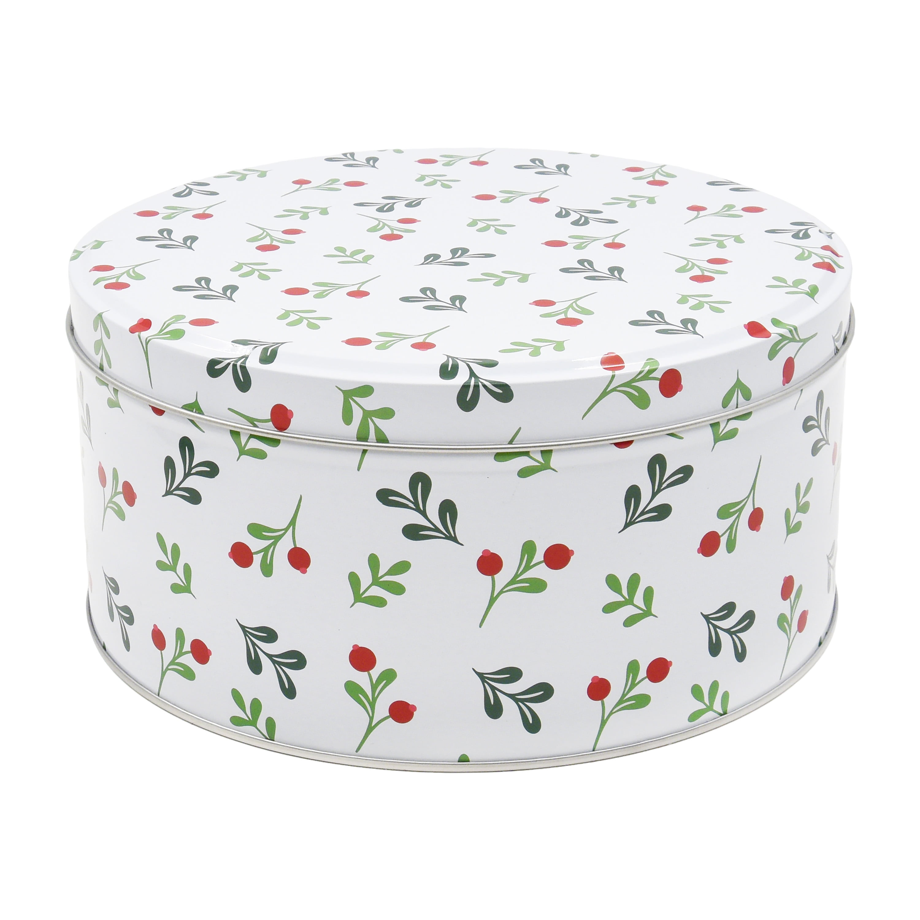Holiday Time Christmas Berries Metal Round Tin Gift Container with Lid ...