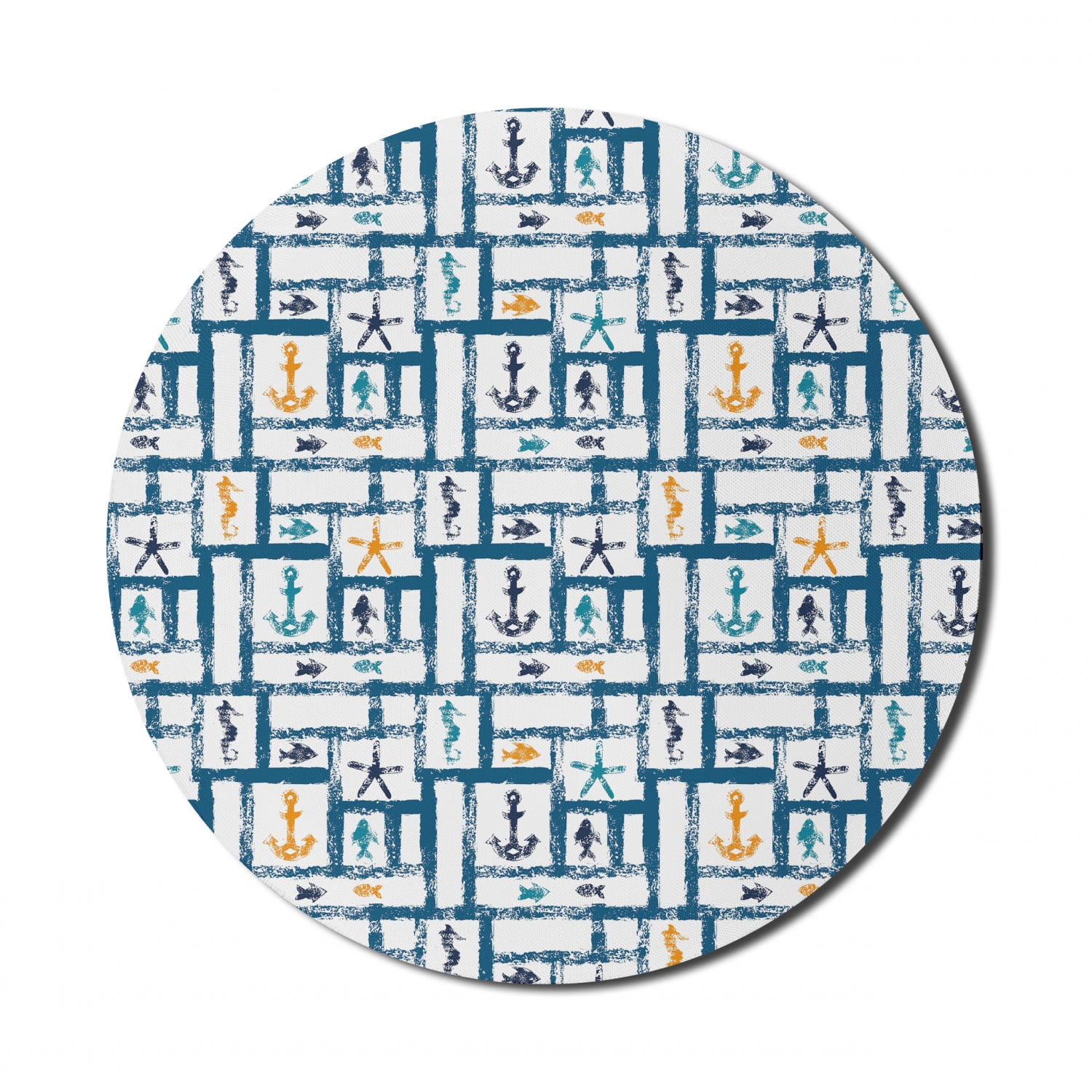 Navy Mouse Pad for Computers, Marine Grunge Starfish Anchor Seahorse ...