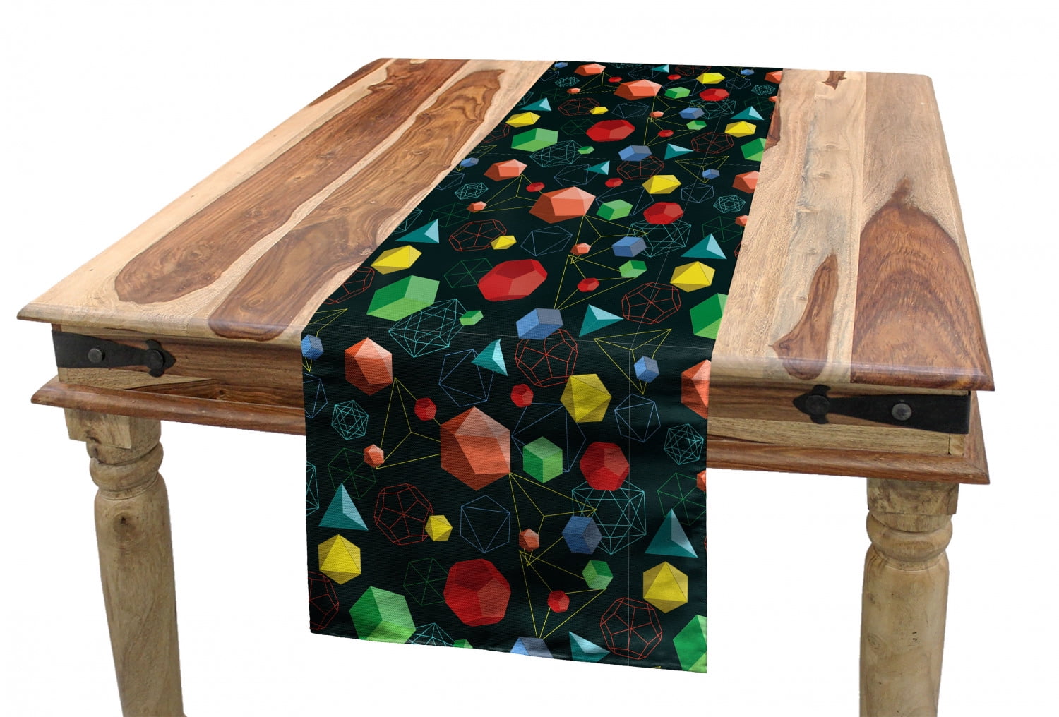 Geometric Table Runner, Geometric 3D Styled Shapes in Vivid Colors ...