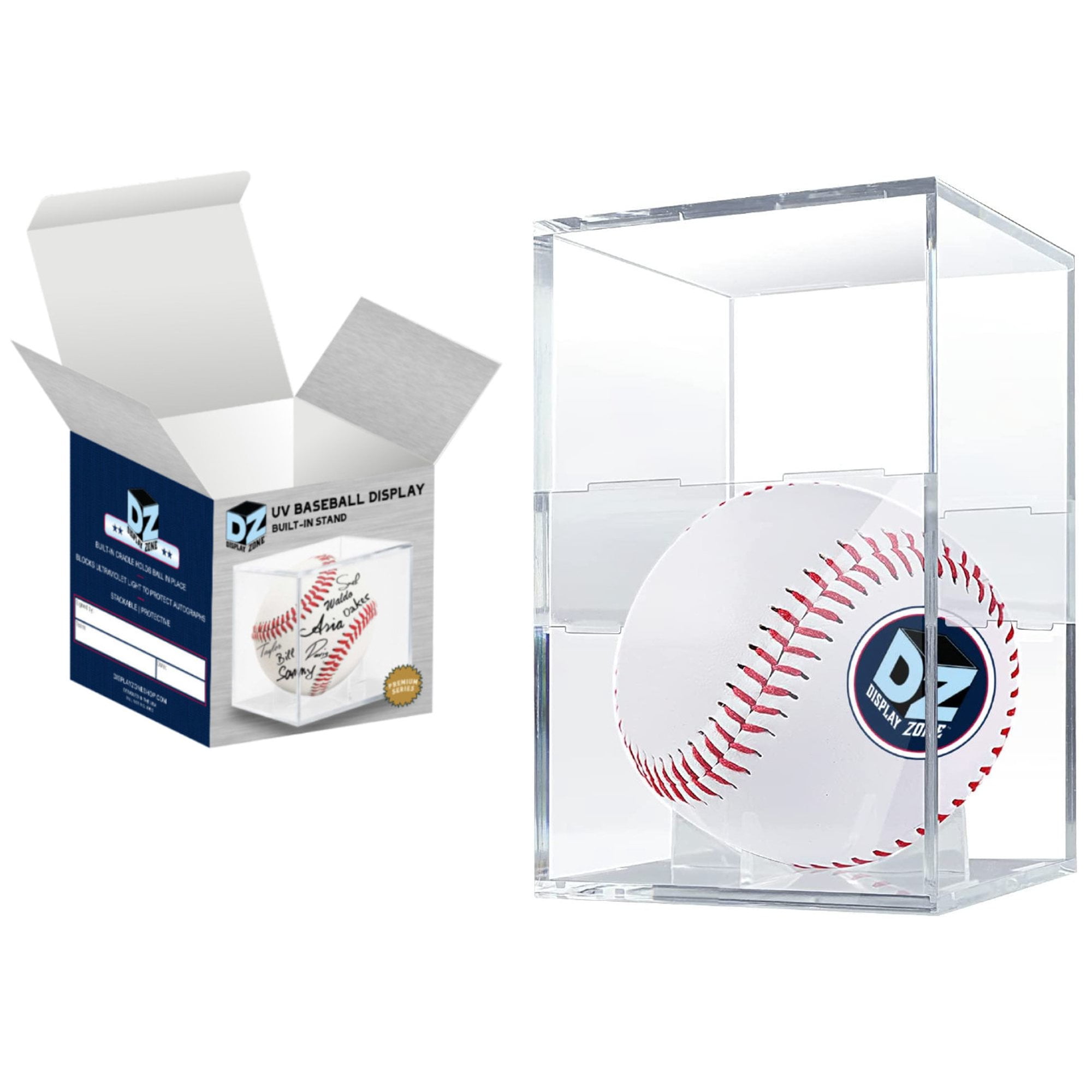 Display Zone UV Baseball Display Cube, Crystal Clear with Built-in ...