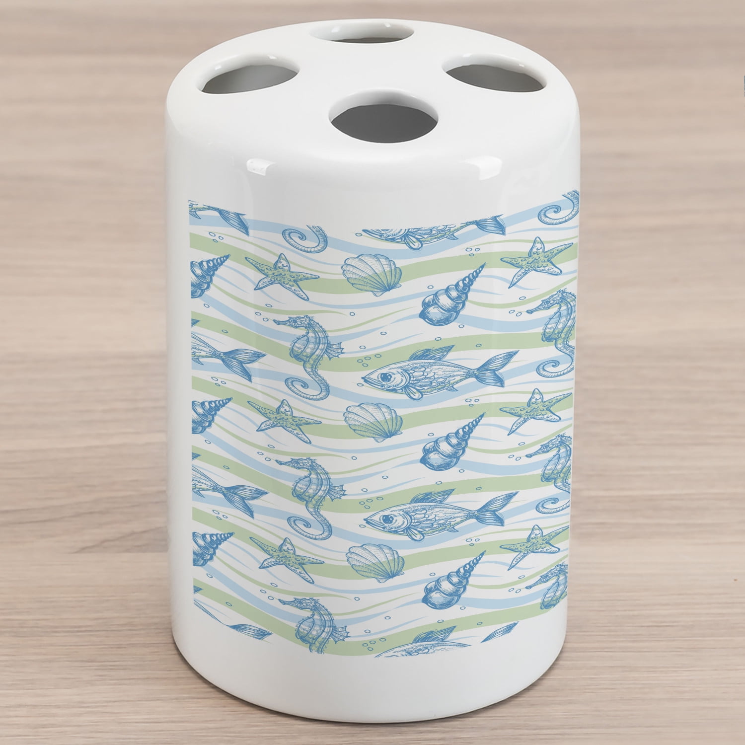 Nautical Ceramic Toothbrush Holder, Marine Ocean Shell Starfish Oyster ...