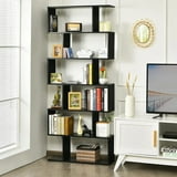 HOMEFORT 6-Shelf Geometric Bookcase, Wood S-Shaped Bookshelf, Modern ...