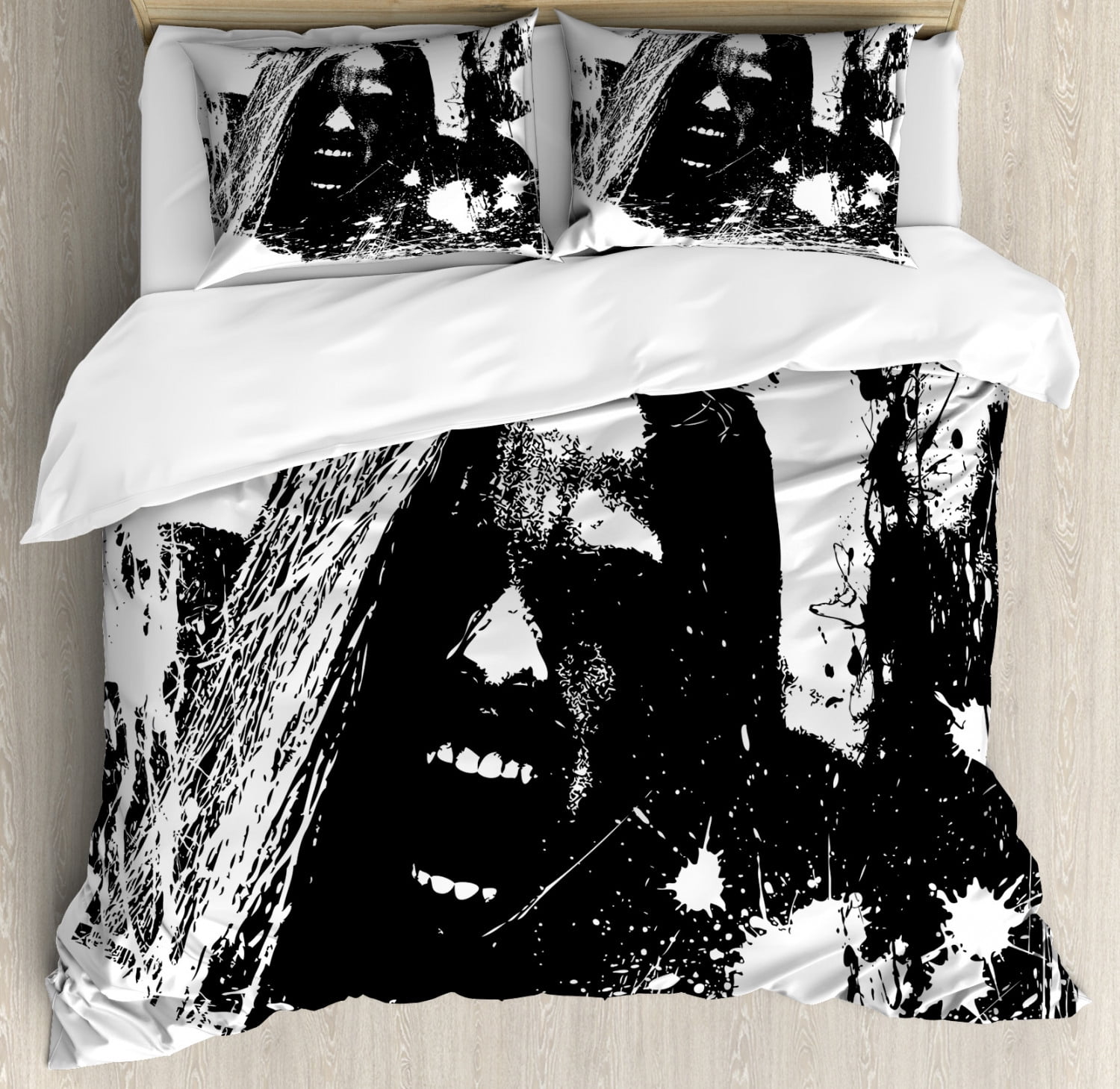 Zombie Duvet Cover Set King Size, Artistic Horror Sketch of a Crazy Man ...