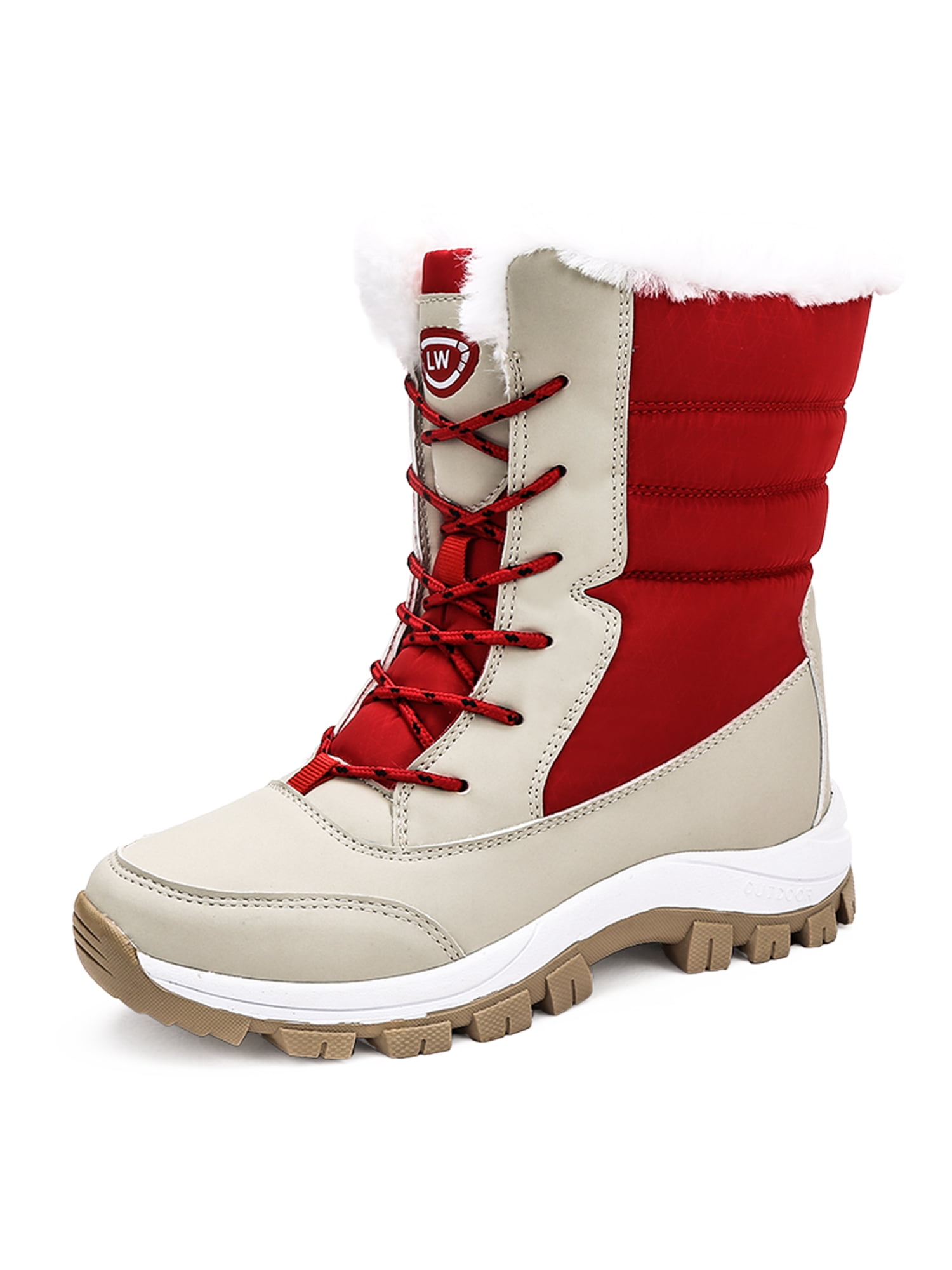 Bellella Ladies Snow Boot Lace Up Winter Shoes Round Toe Mid-Calf Boots ...