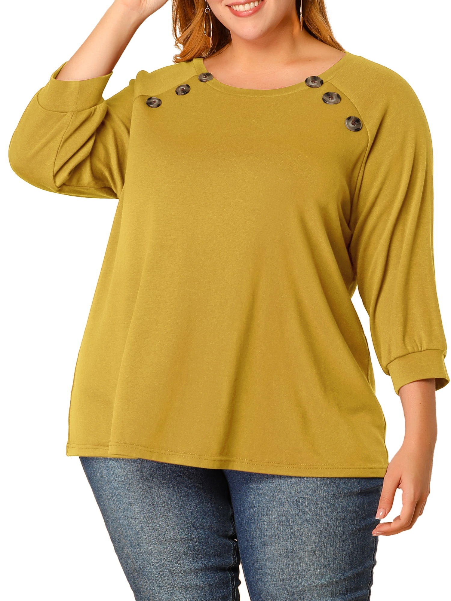 Agnes Orinda Womens Plus Size Casual Plain Color Round Neck 3 4 Raglan