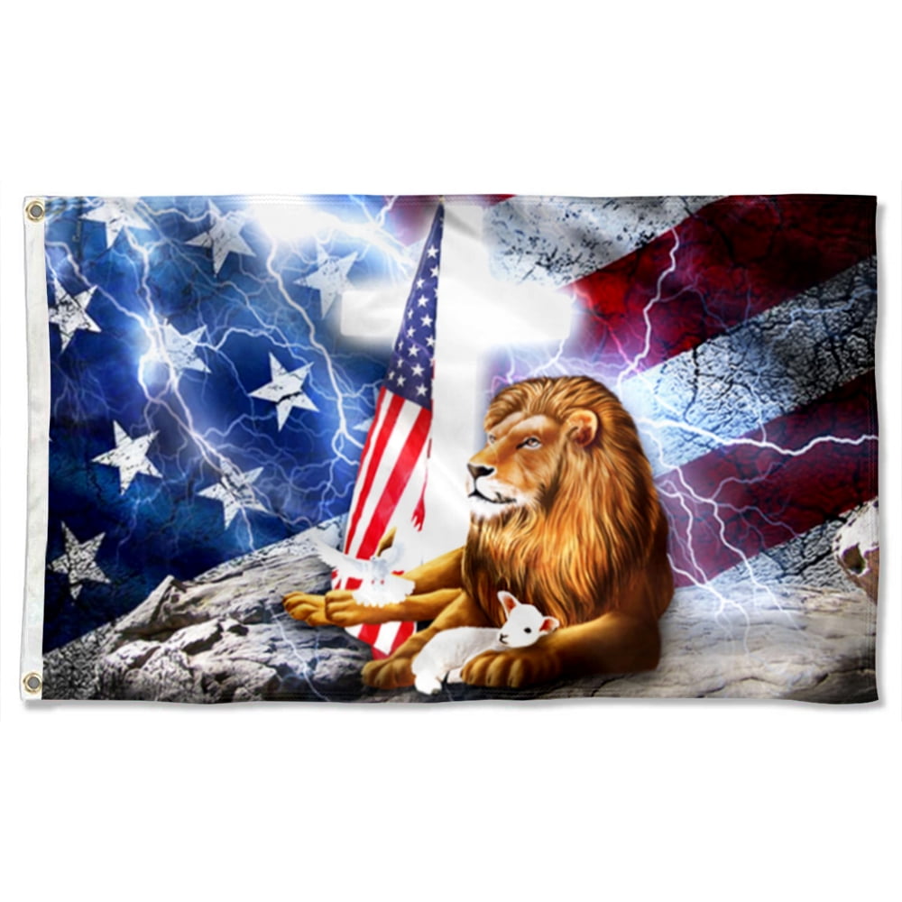 Cayyon Jesus Flag 3x5Feet Jesus Christian Cross. Lion And Lamb Cross ...