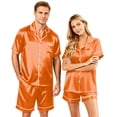 AHMOMEI Couples Matching Pajamas Set Silk Satin Short Sleeve Sleepwear ...