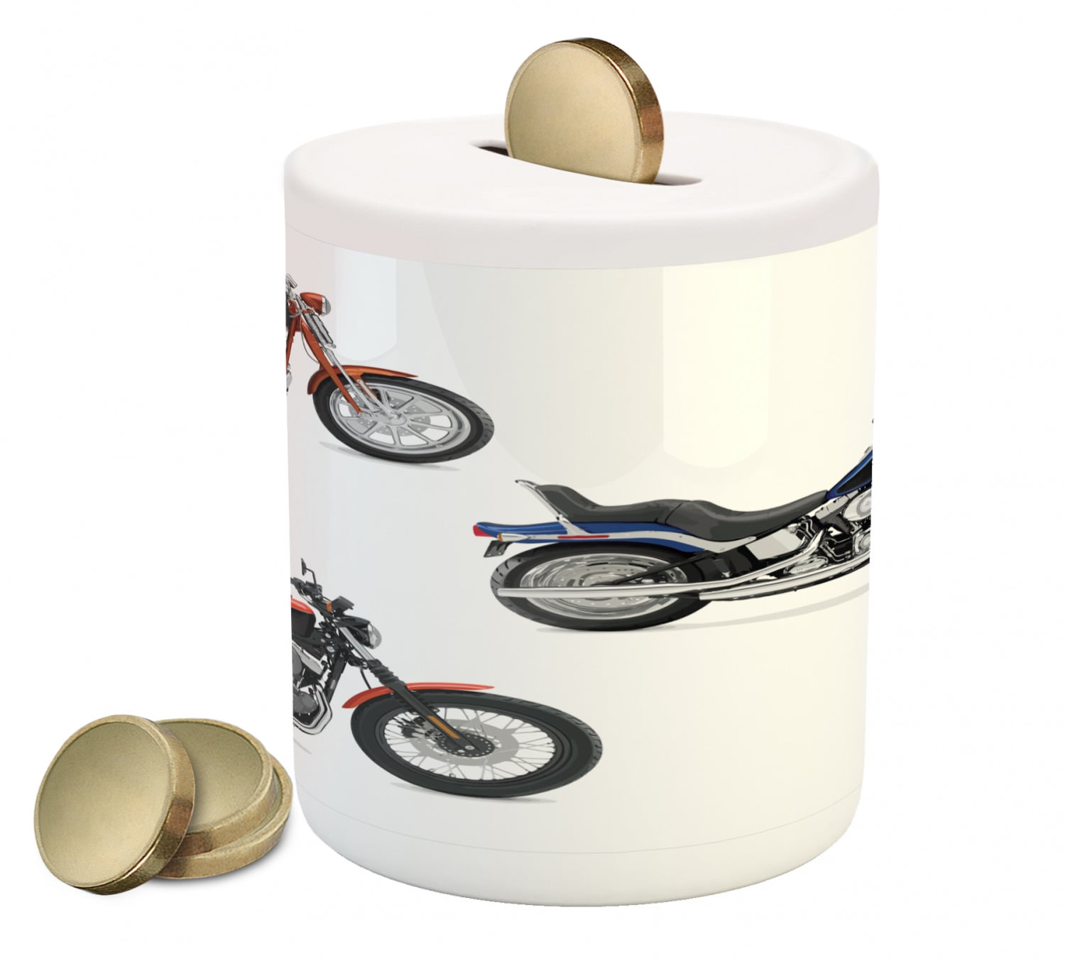 Motorcycle Piggy Bank, Illustration of 3 Motorcycles Freedom Transport ...