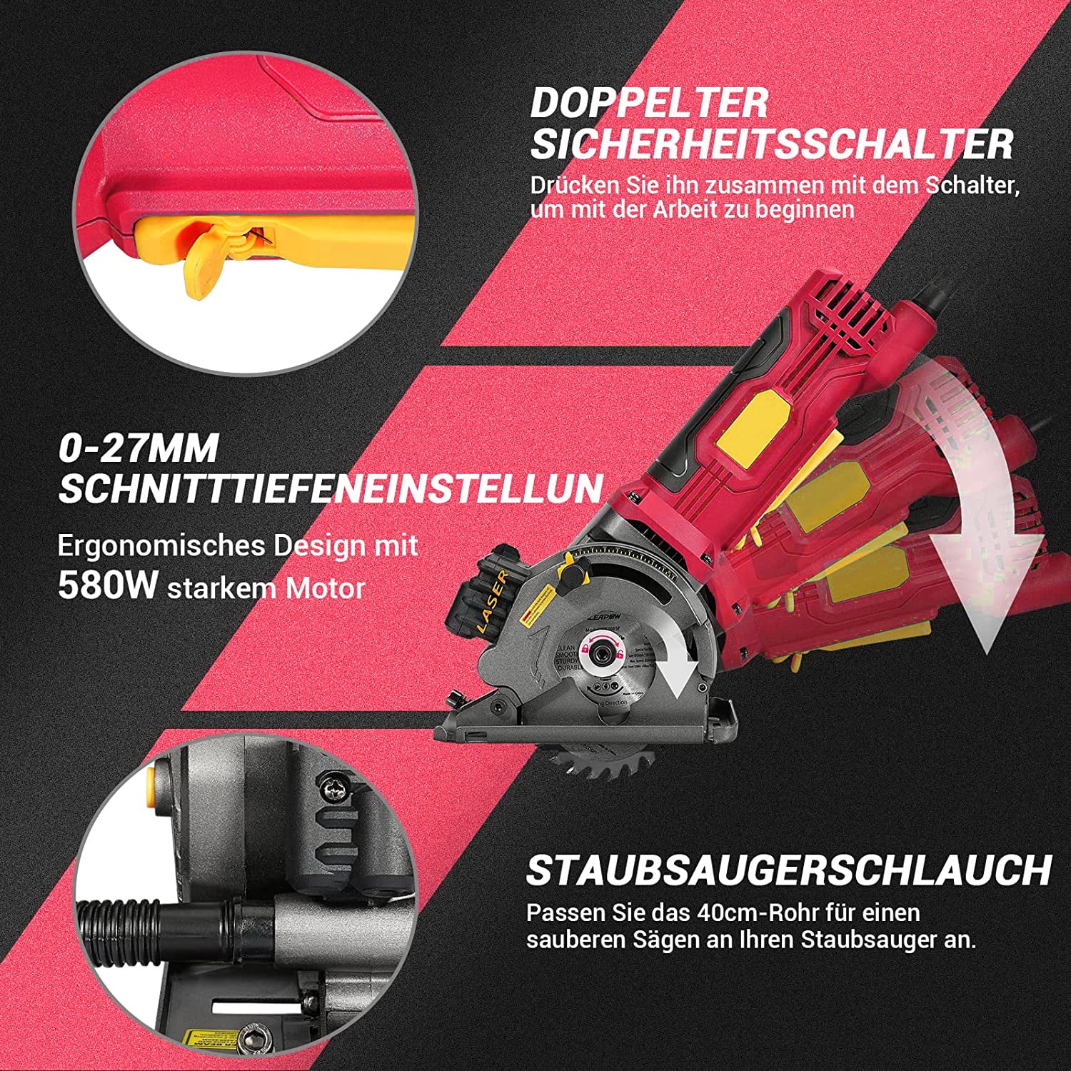 Buy Circular Saw, Corded 4 Amps, 480W/3700RPM Mini Compact Circular Saw ...