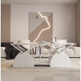 White Modern Coffee Table with Storage, Arc-Shaped Corners & Geometric ...