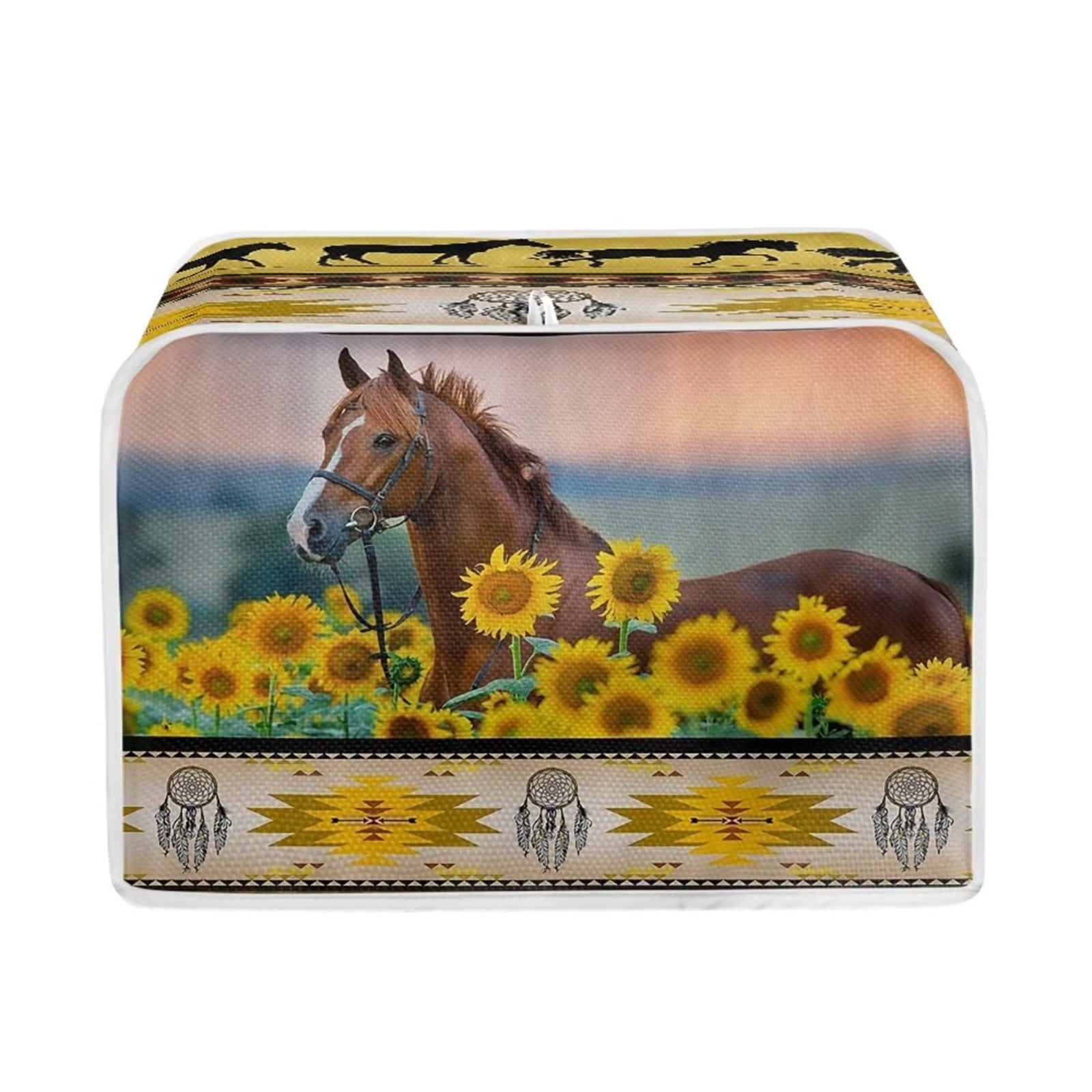 FKELYI Aztec Ethnic Sunflower Toaster Cover Foldable 4 Slice Wide Slot ...